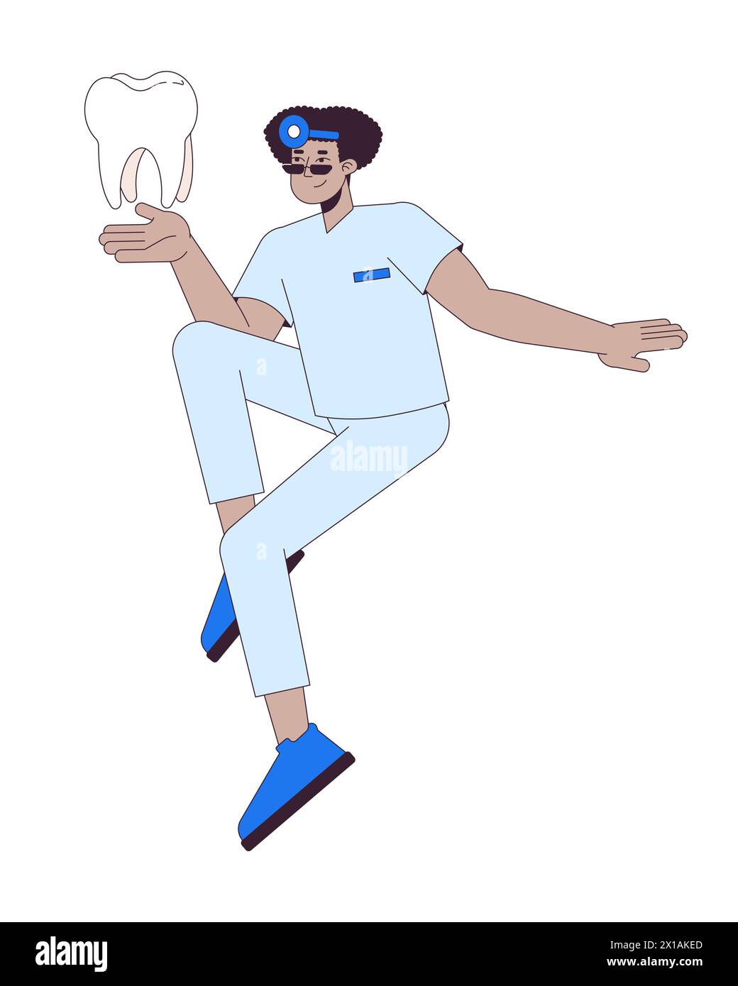 Positive stomatologist holding healthy tooth 2D linear cartoon ...