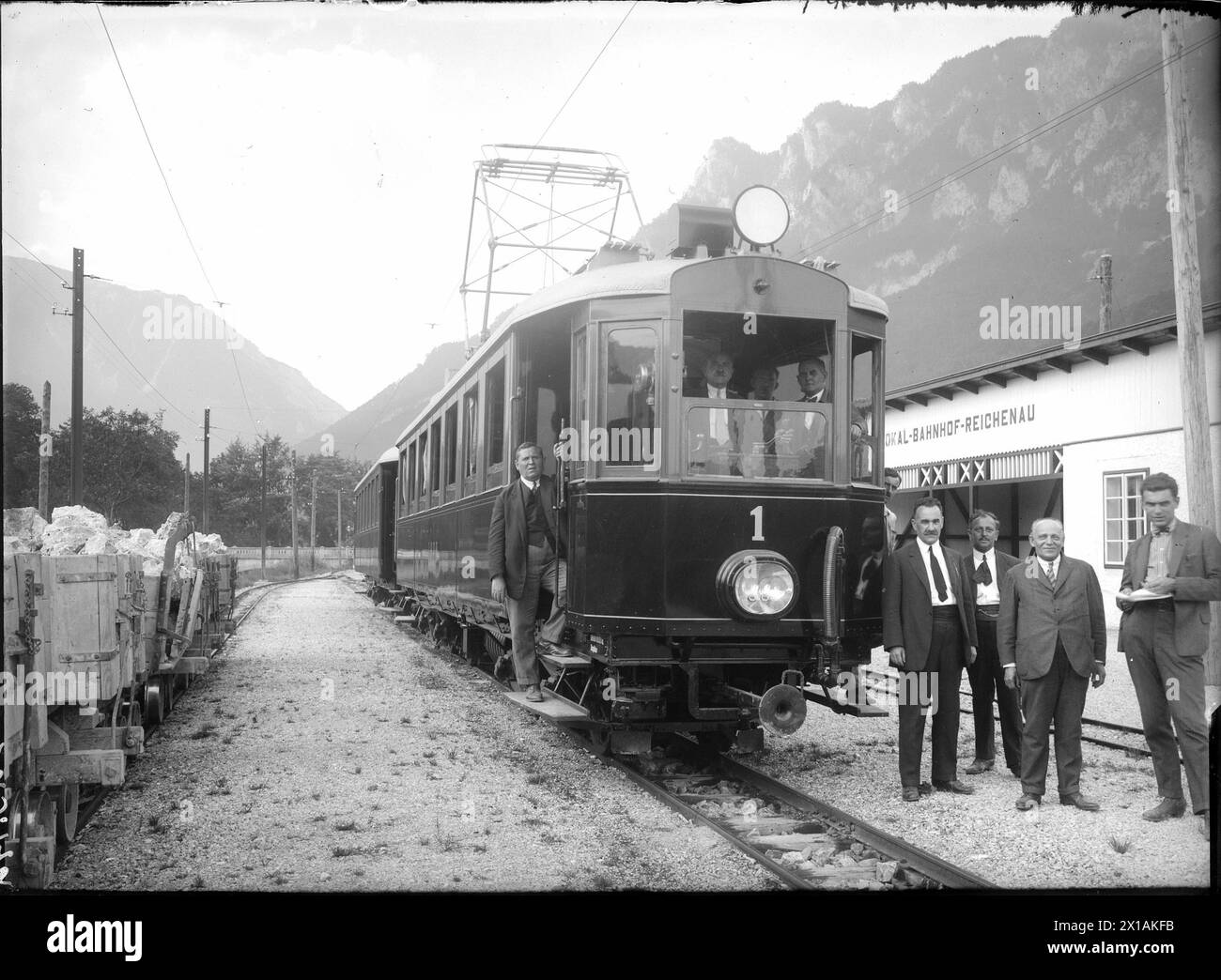 Station in Reichenau Island, standee train in the station, 1920 ...