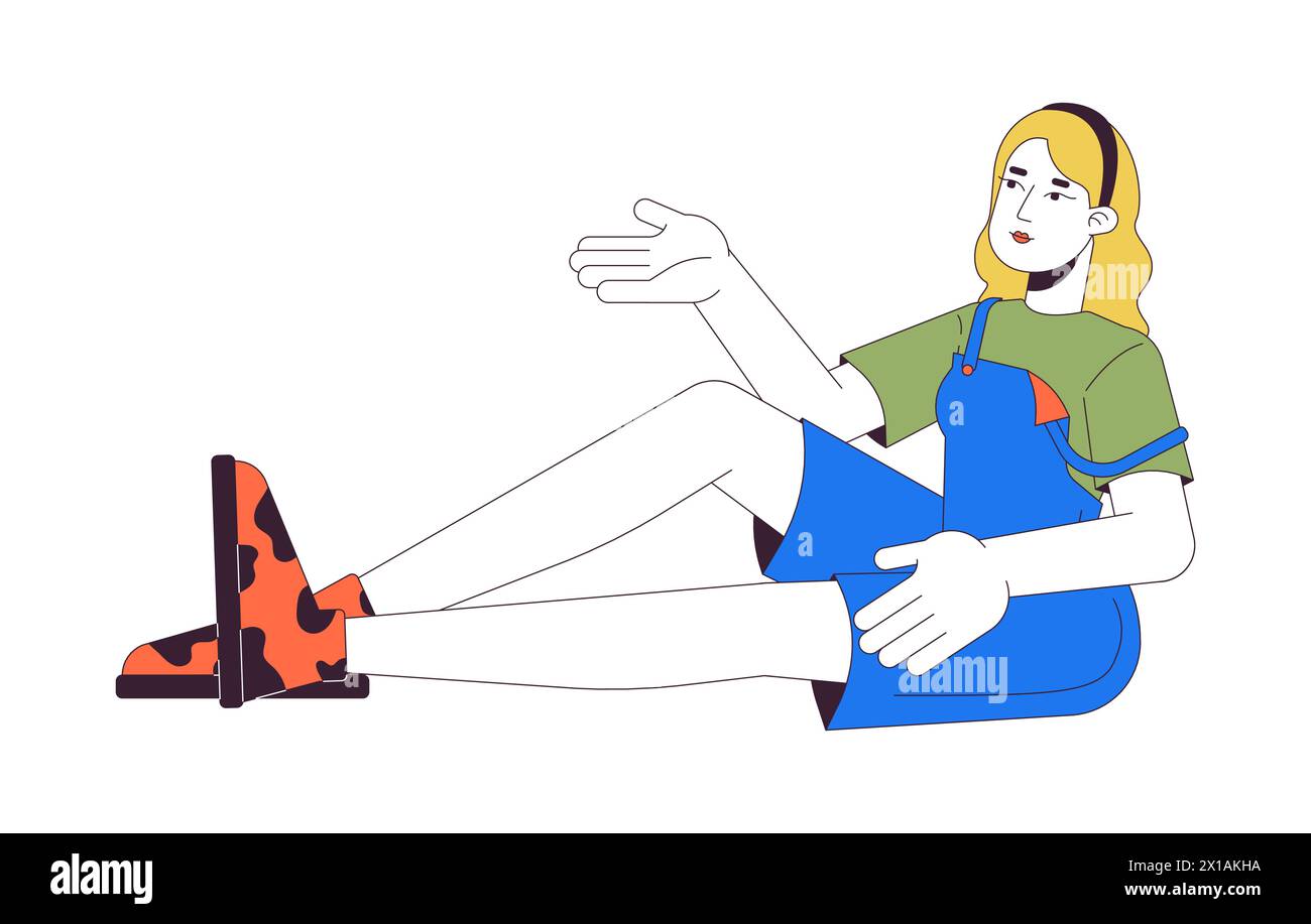 Blonde woman gesturing while sitting 2D linear cartoon character Stock ...