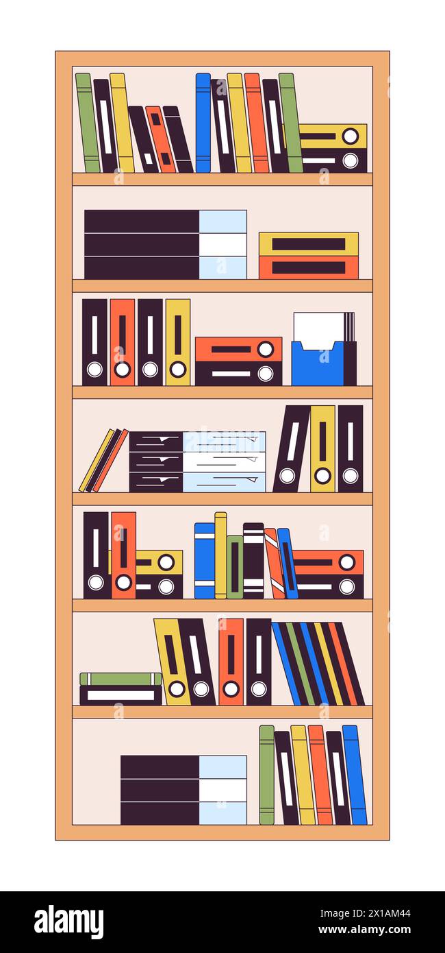 Shelving unit with files and folders 2D linear cartoon object Stock ...