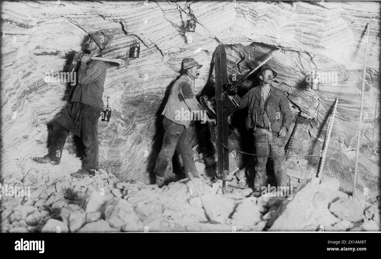 Salt hill at Hallstatt, rock salt extraction with drilling machine ...