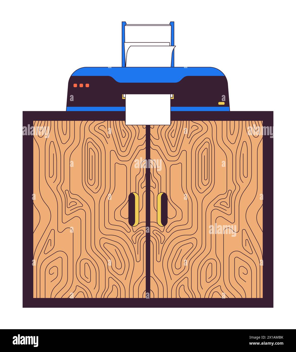 Printer with paper sheet on cabinet 2D linear cartoon objects Stock ...