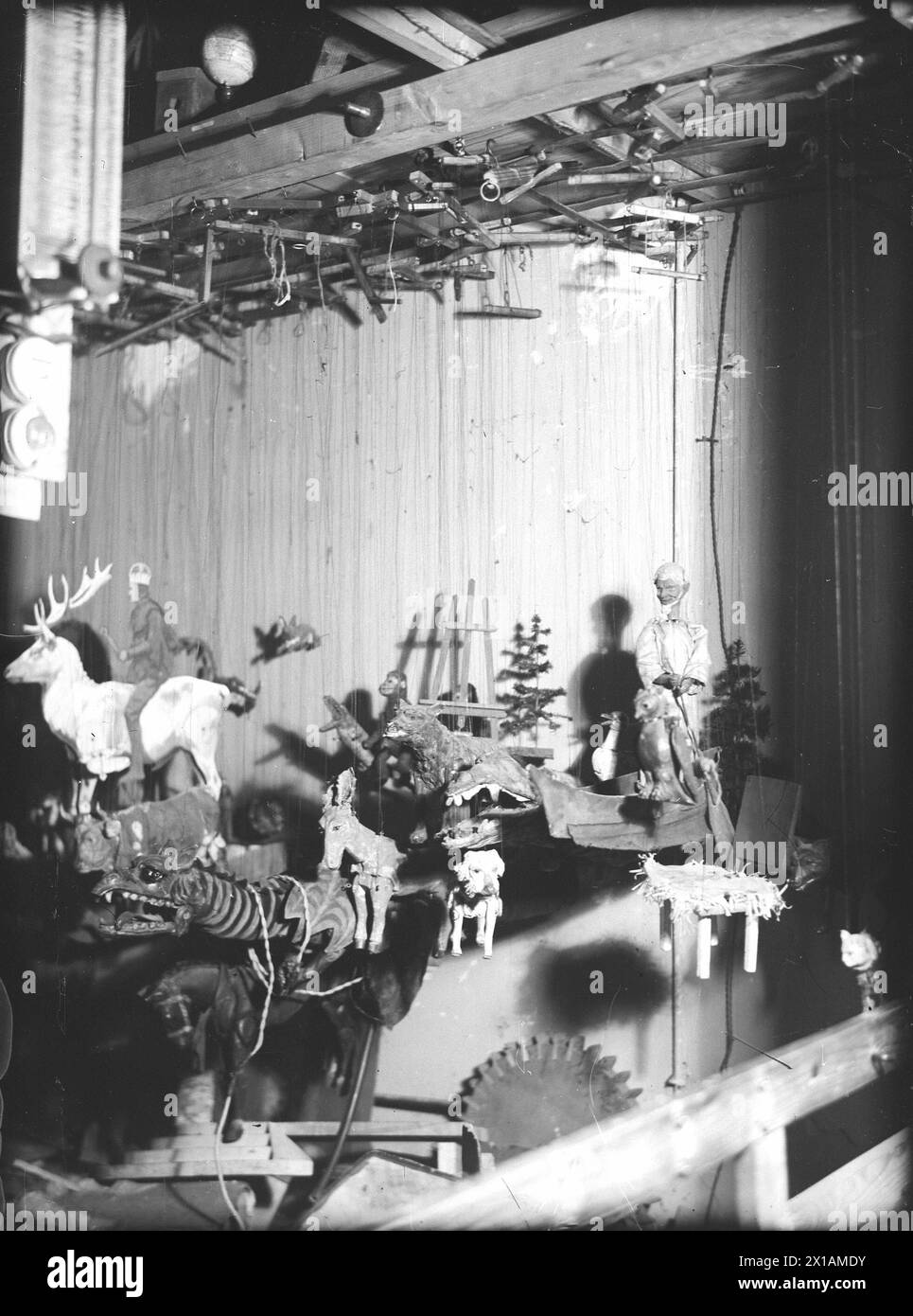 Theatre puppets, apparatus behind the floor of the Aicher puppet ...
