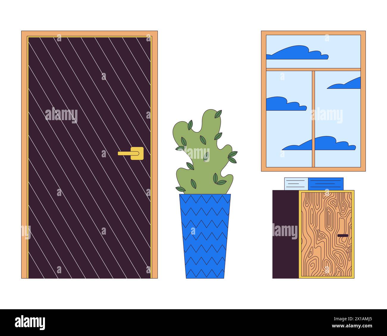 Doorway lobby decoration 2D linear cartoon objects set Stock Vector ...