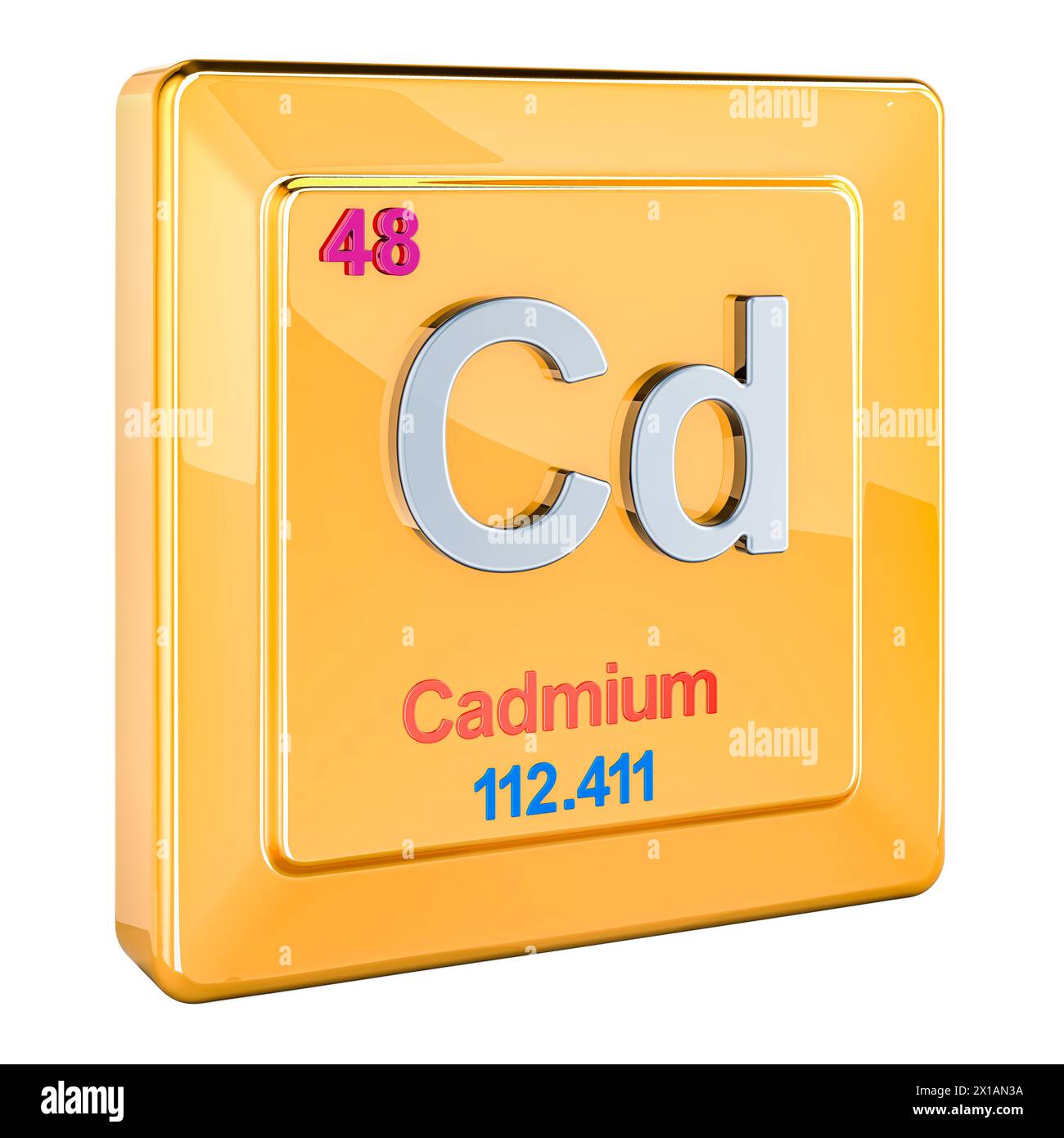 Cadmium Cd chemical element sign with number 48 in periodic table. 3D ...