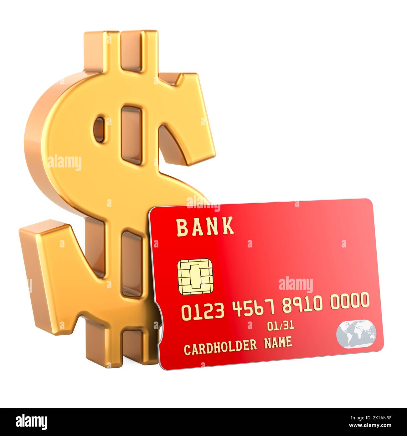 Credit bank card with dollar symbol, 3D rendering isolated on white ...