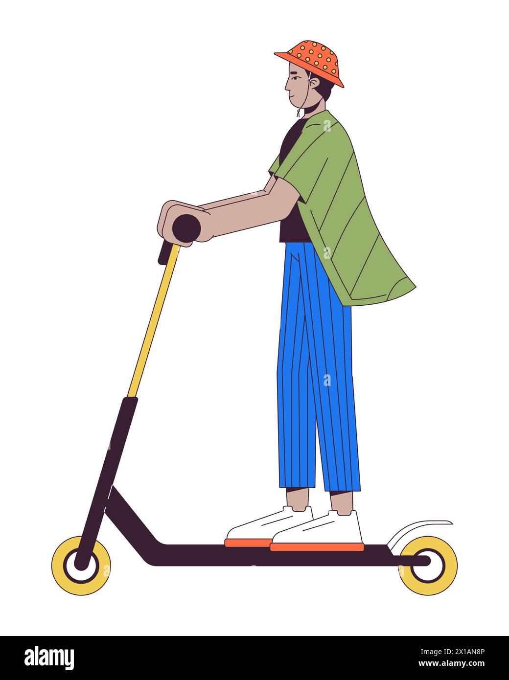 Indian man riding kick start scooter 2D linear cartoon character Stock ...