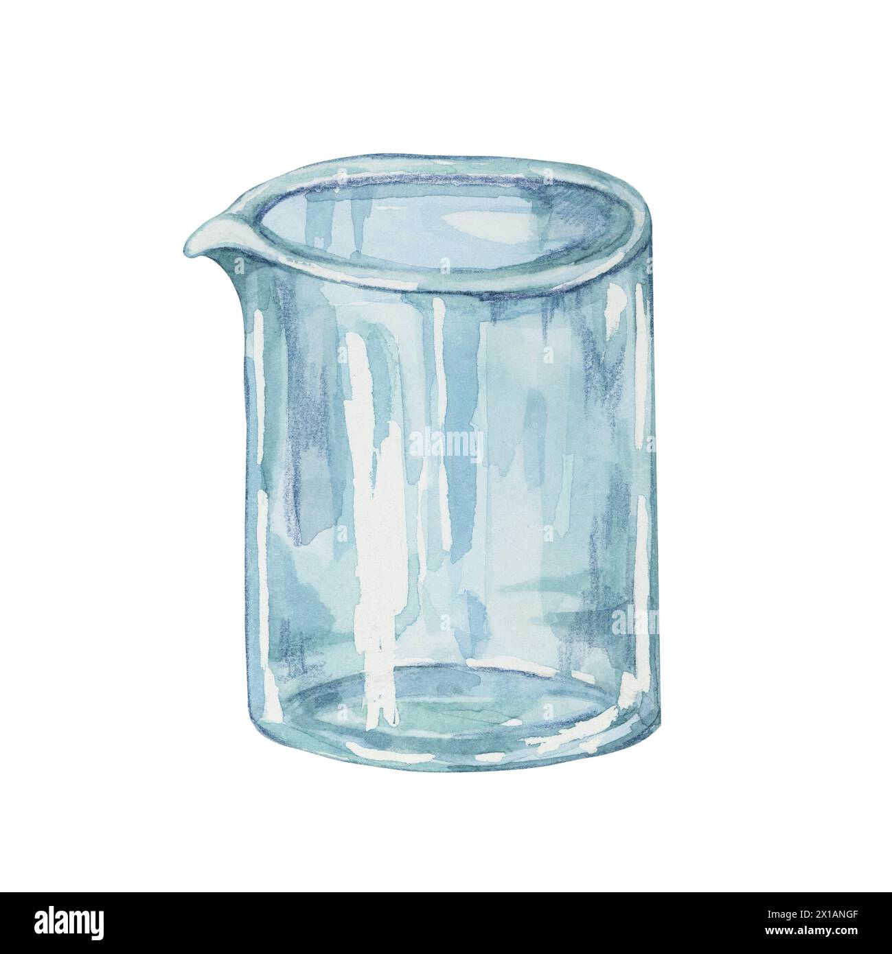 Empty glass beaker. Hand drawn watercolor illustration of chemistry ...