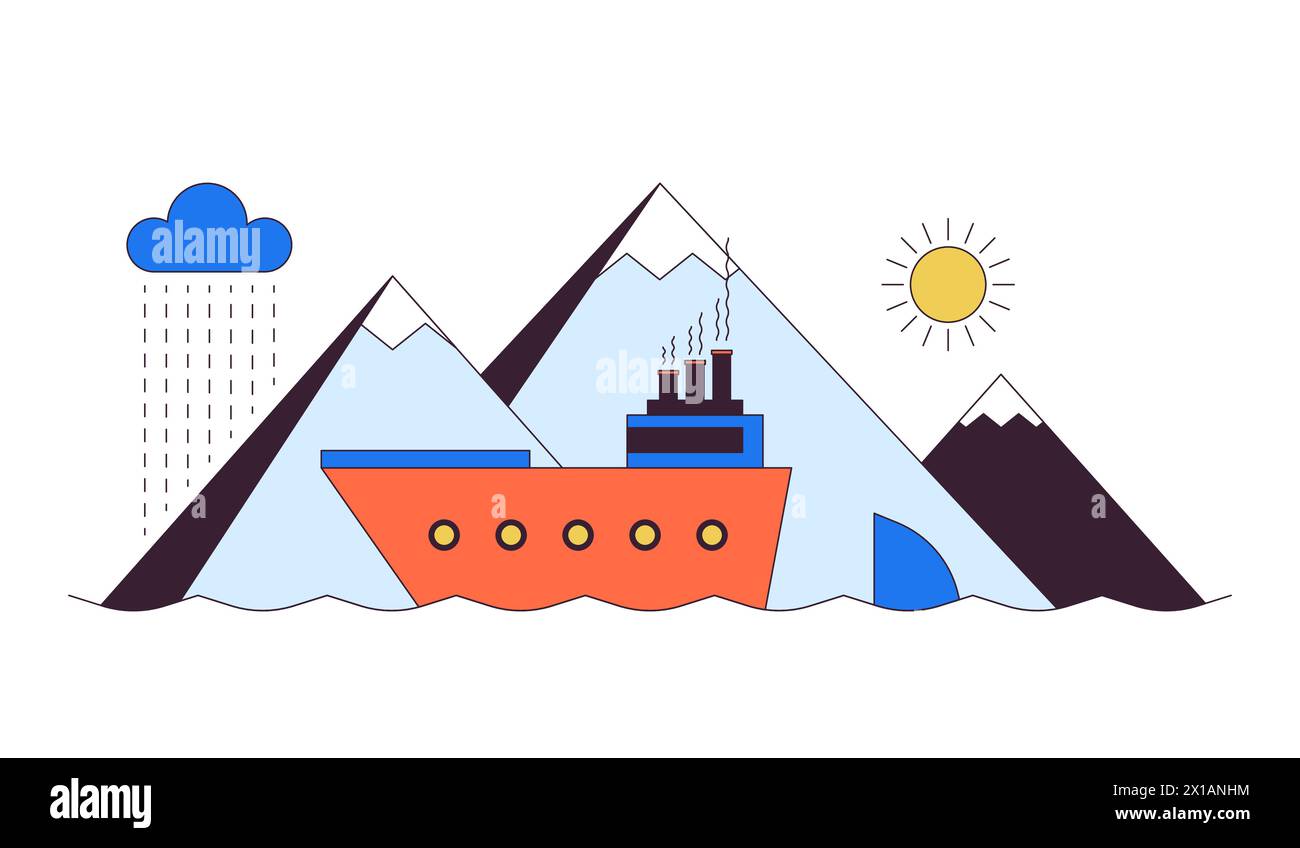 Vessel sailing past pyramids 2D linear cartoon objects Stock Vector ...