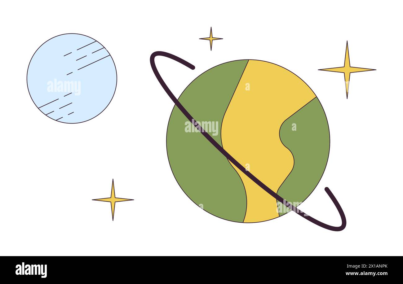 Planets in deep space 2D linear cartoon objects set Stock Vector Image ...