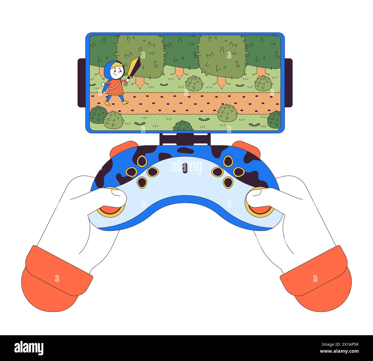 Cell phone gaming joystick line cartoon flat illustration Stock Vector ...