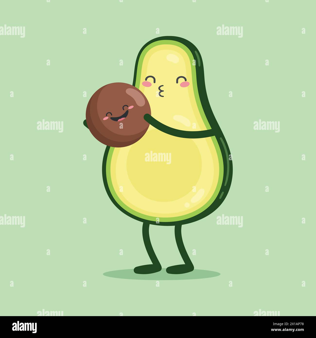 Cute cartoon character Avocado kissing the baby. Flat style. Vector ...