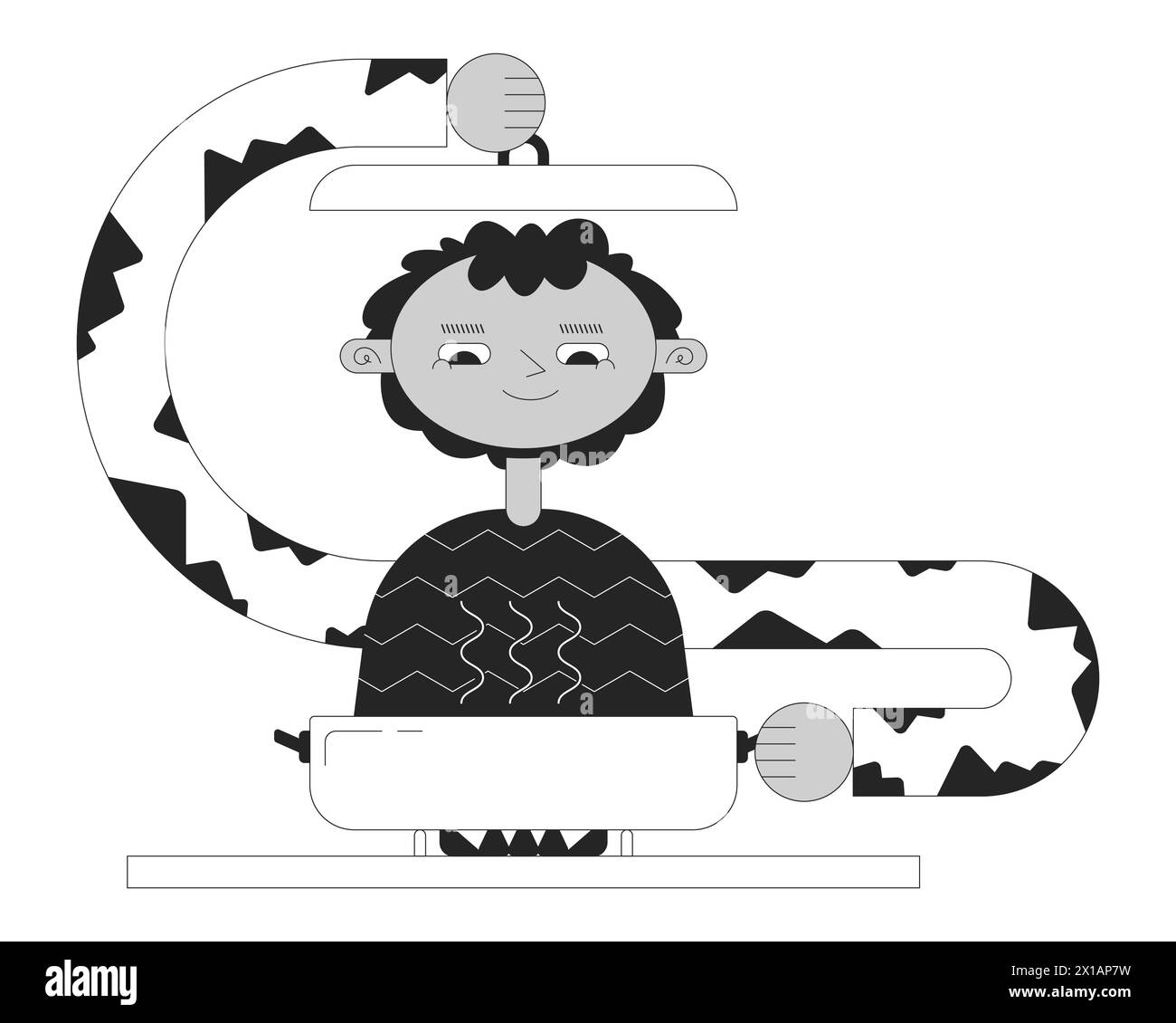 Cooking on stove kitchen black and white 2D illustration concept Stock ...