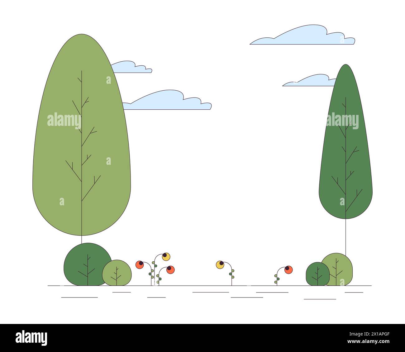 Park trees clouds line cartoon flat illustration Stock Vector Image ...