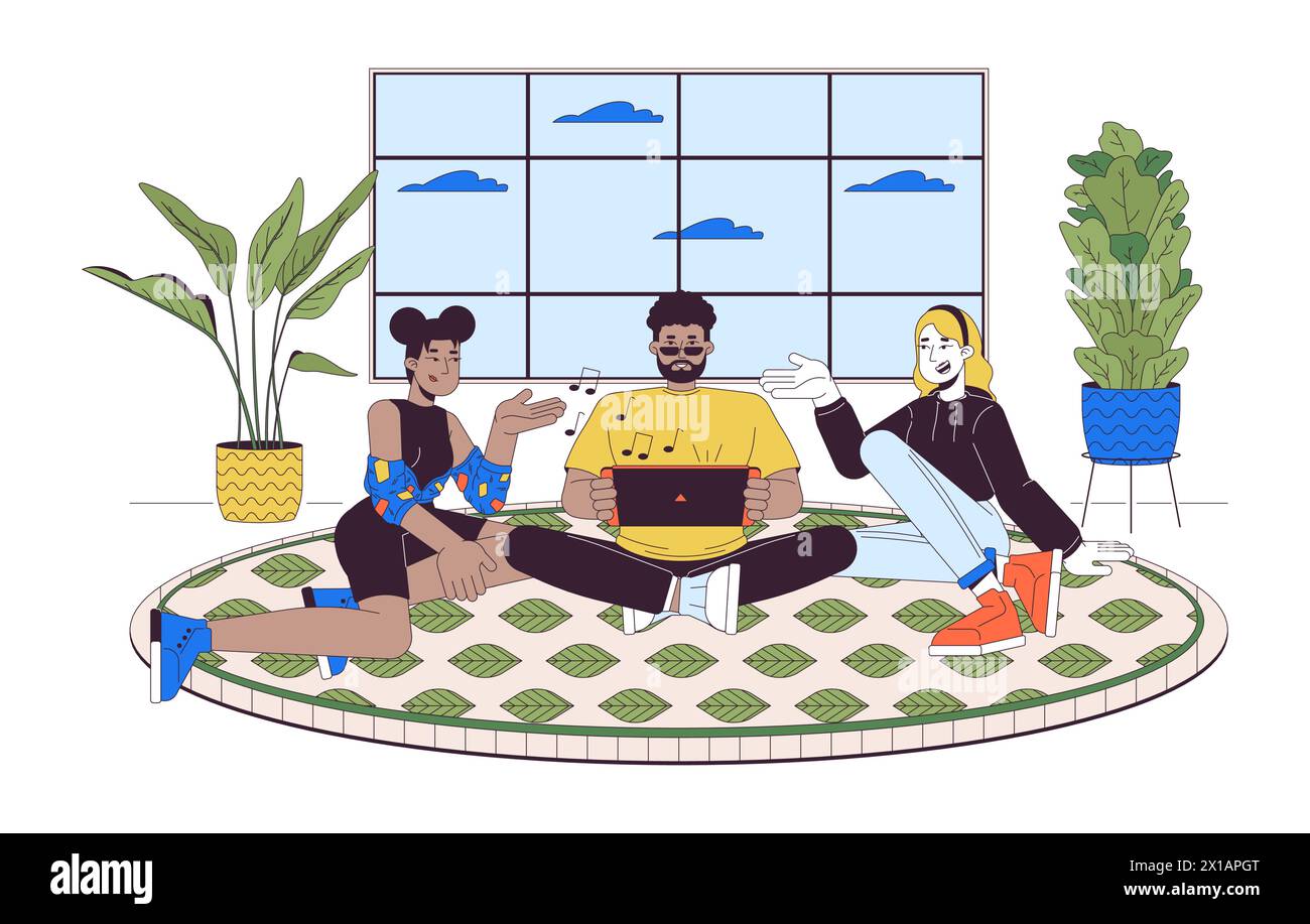 Handheld gaming console friends line cartoon flat illustration Stock ...