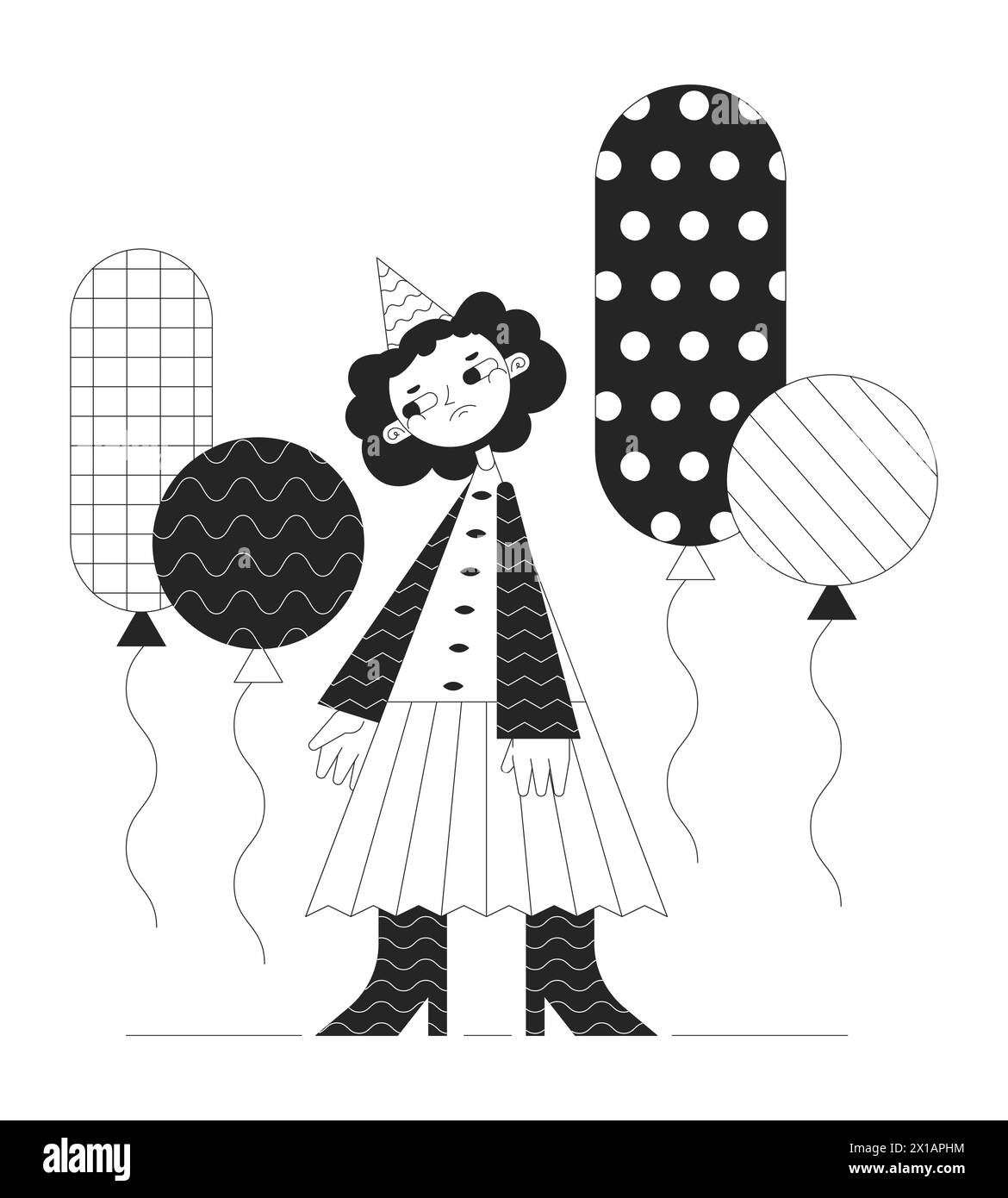 Sad party girl black and white 2D illustration concept Stock Vector ...