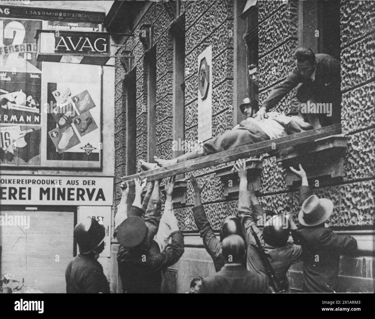 July Putsch 1934, casualty state trooper becoming on a stretcher from ...
