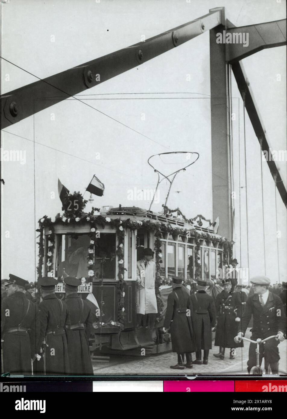 Launching of the Reichsbruecke (Imperial bridge), a flower-bedecked ...