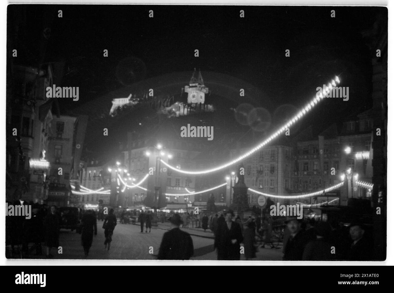 Hitler in Graz, nightly illumination, the clock tower, 3.4.1938 ...