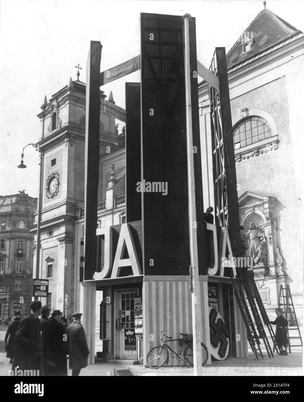 Propaganda for the plebiscite, propaganda column with ""JA"", 8.4.1938 ...