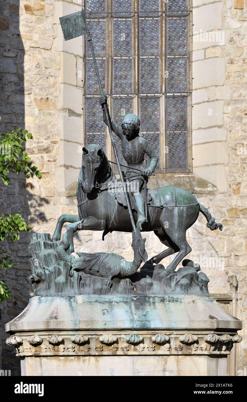 Statue of St George slaying the dragon. Cluj-Napoca, Romania Stock ...