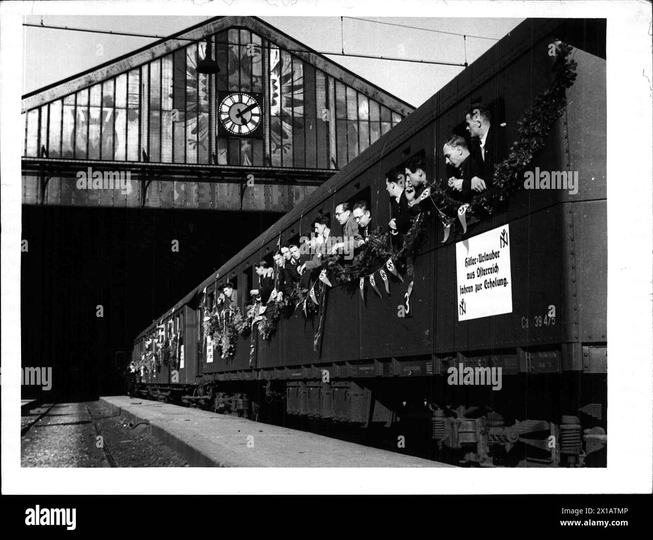 The first ""Hitler-Urlauber"" leaving Vienna, a train with Hitler ...
