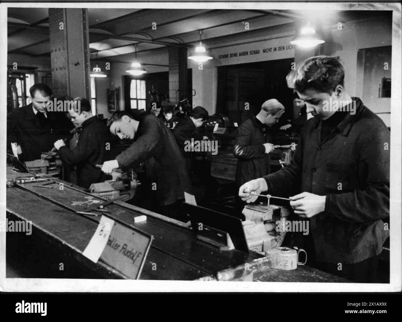 Apprentice workshop in the power plant, apprentice at work, 1946 ...