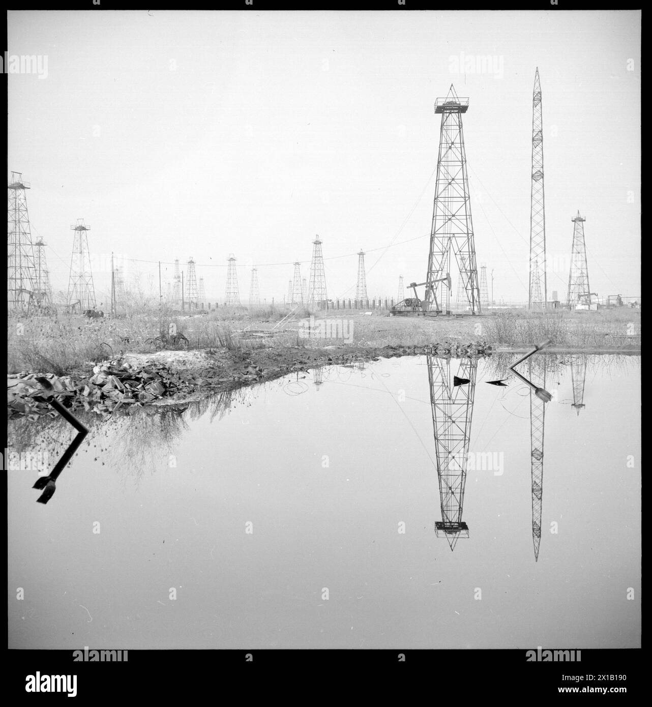 Oil production in Austria, Muehlbergfeld: oil pond, oil ponds towards ...