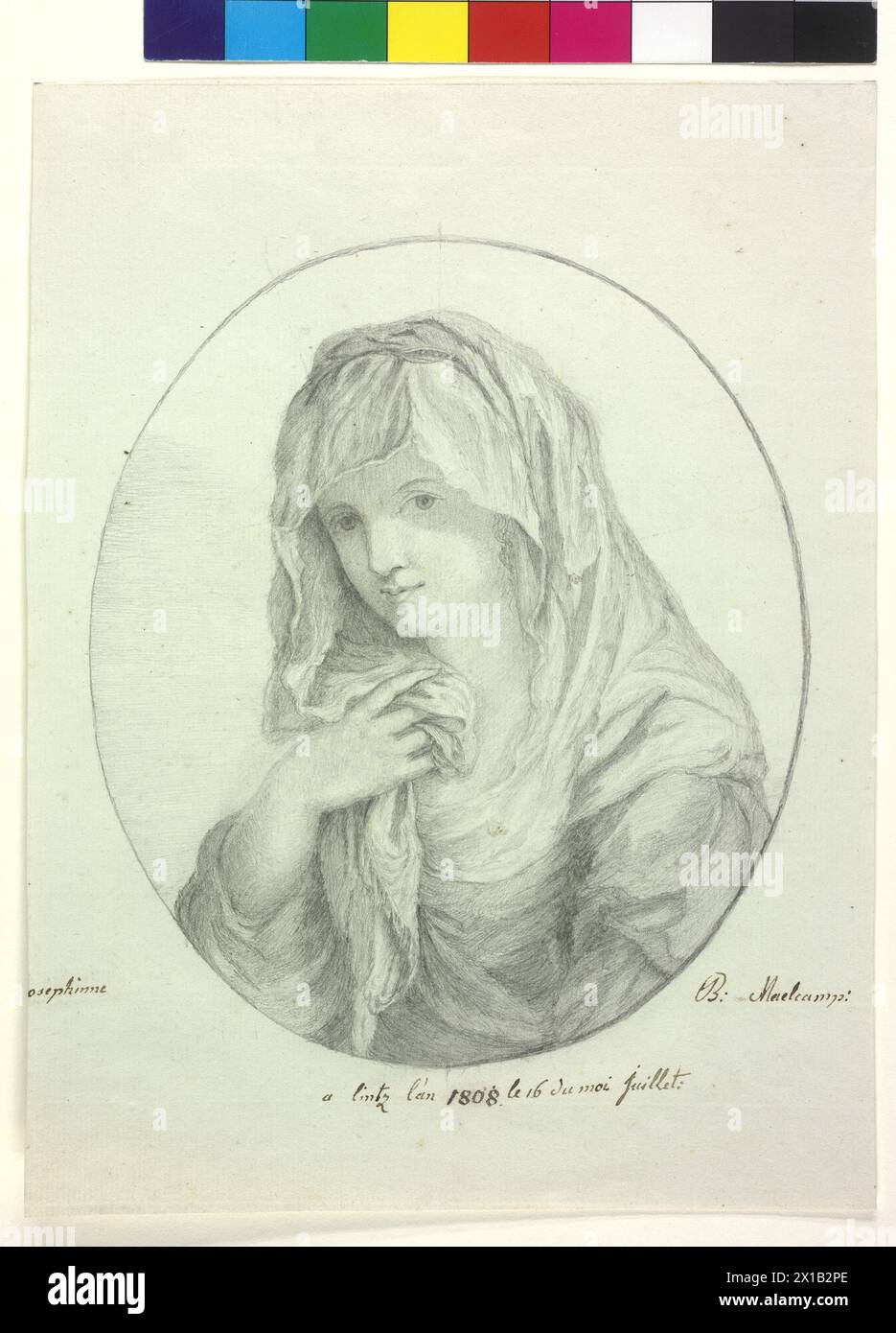 Lady with veil vestal virgin, half length of a young woman with sheet ...