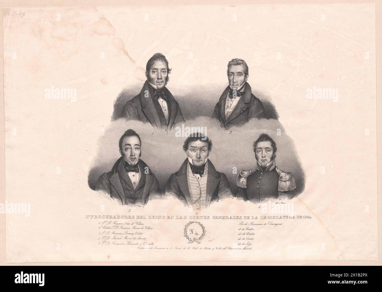 Images of five procurators of the Spanish Corte general de La ...