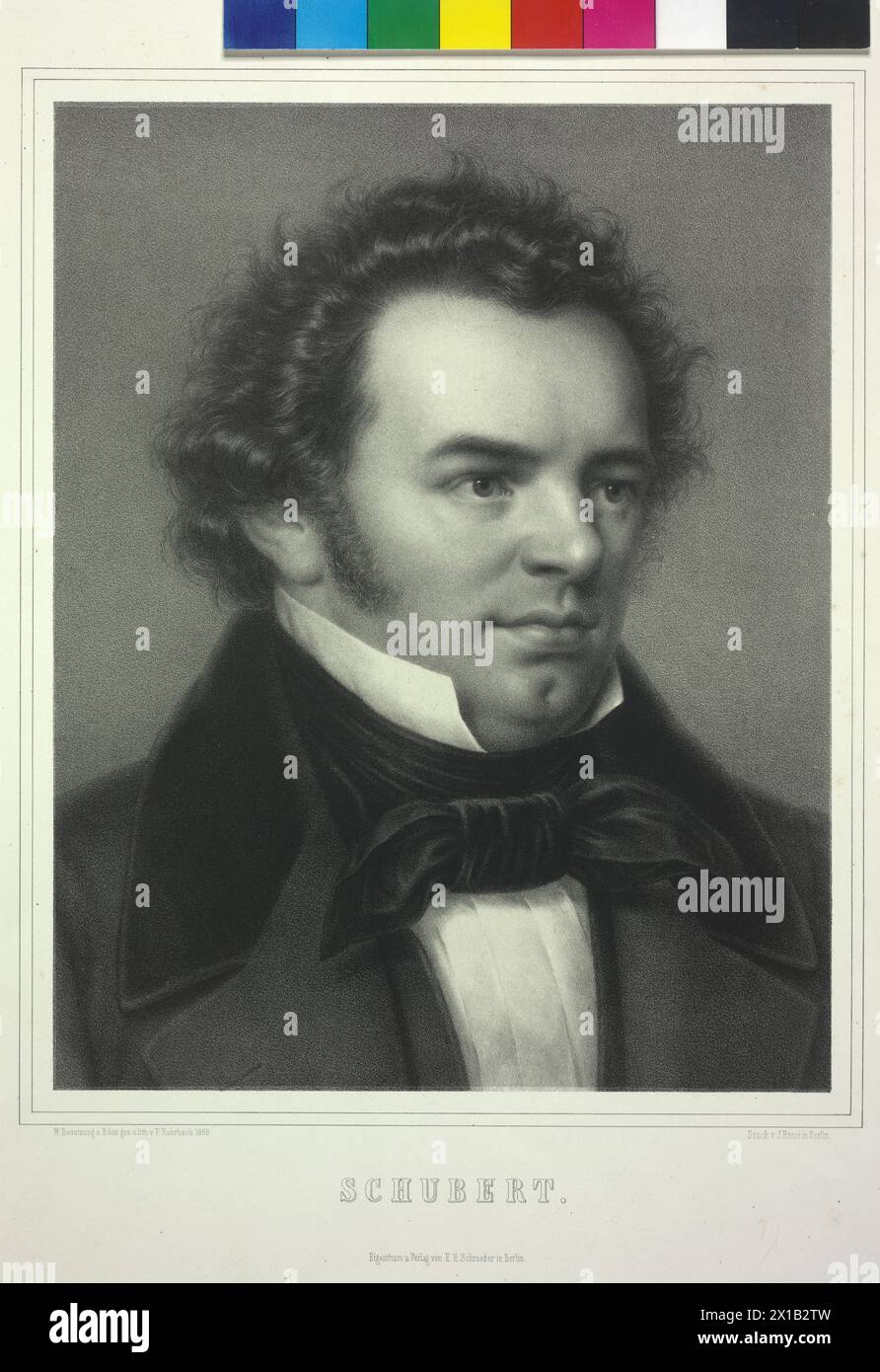 Schubert, lithograph based on own drawing by Paul Rohrbach, 1868 ...