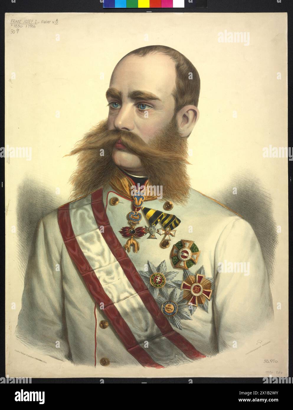 Franz Joseph I, Emperor of Austria, picture in uniform. coloured ...