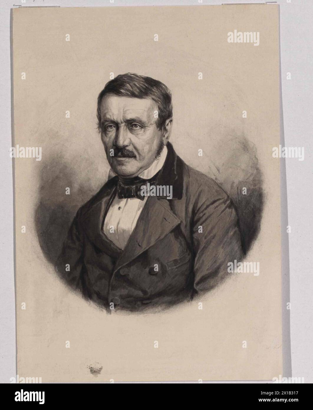 Jakob Philipp Fallmerayer, brush drawing in Braunschwarz, washed, by ...