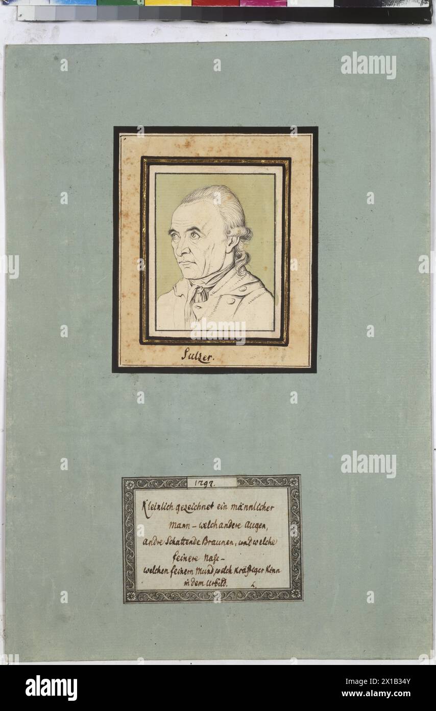 Johann George Sulzer, plume- and brush drawing in black, clad on ...