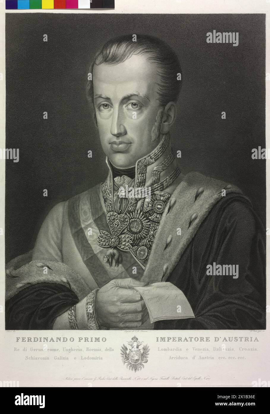 Ferdinand I, Emperor of Austria, in uniform with ermine coat around the ...