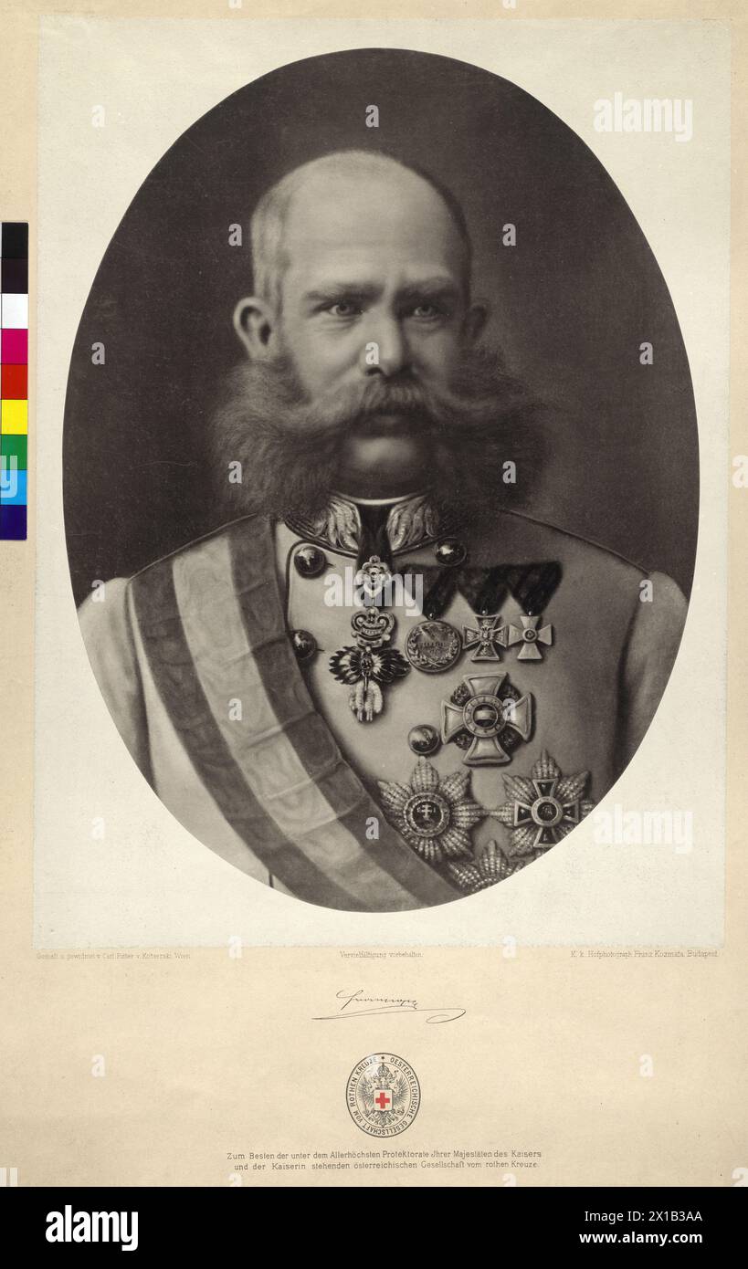 Franz Joseph I, Emperor of Austria, in uniform in oval, with facsimile ...