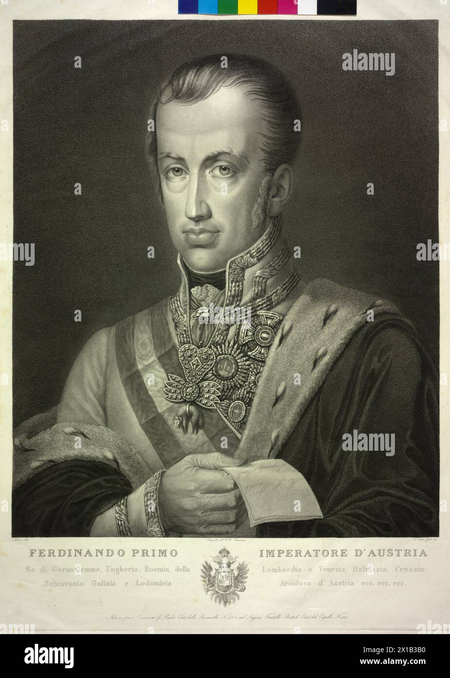 Ferdinand I, Emperor of Austria, in uniform with ermine coat around the ...