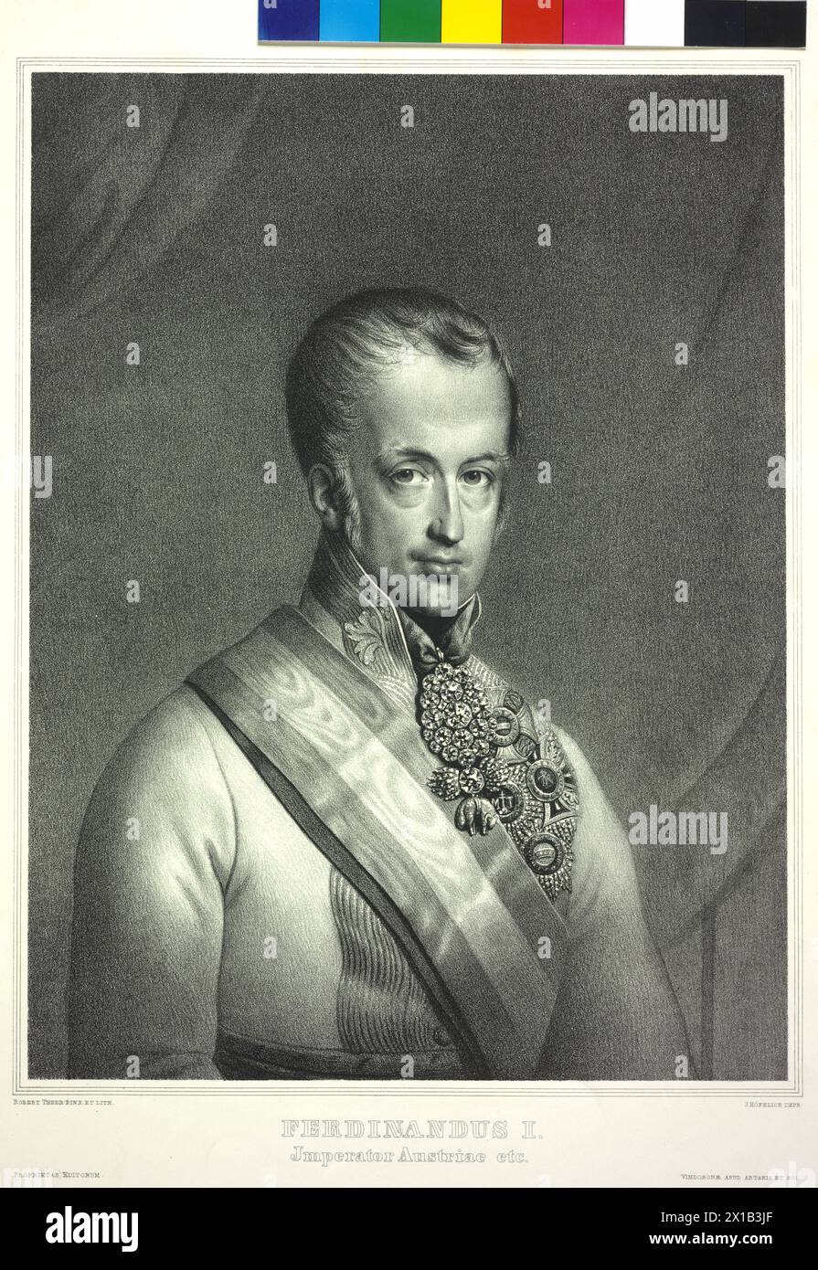 Ferdinand I, Emperor of Austria, lithograph based on own painting by ...
