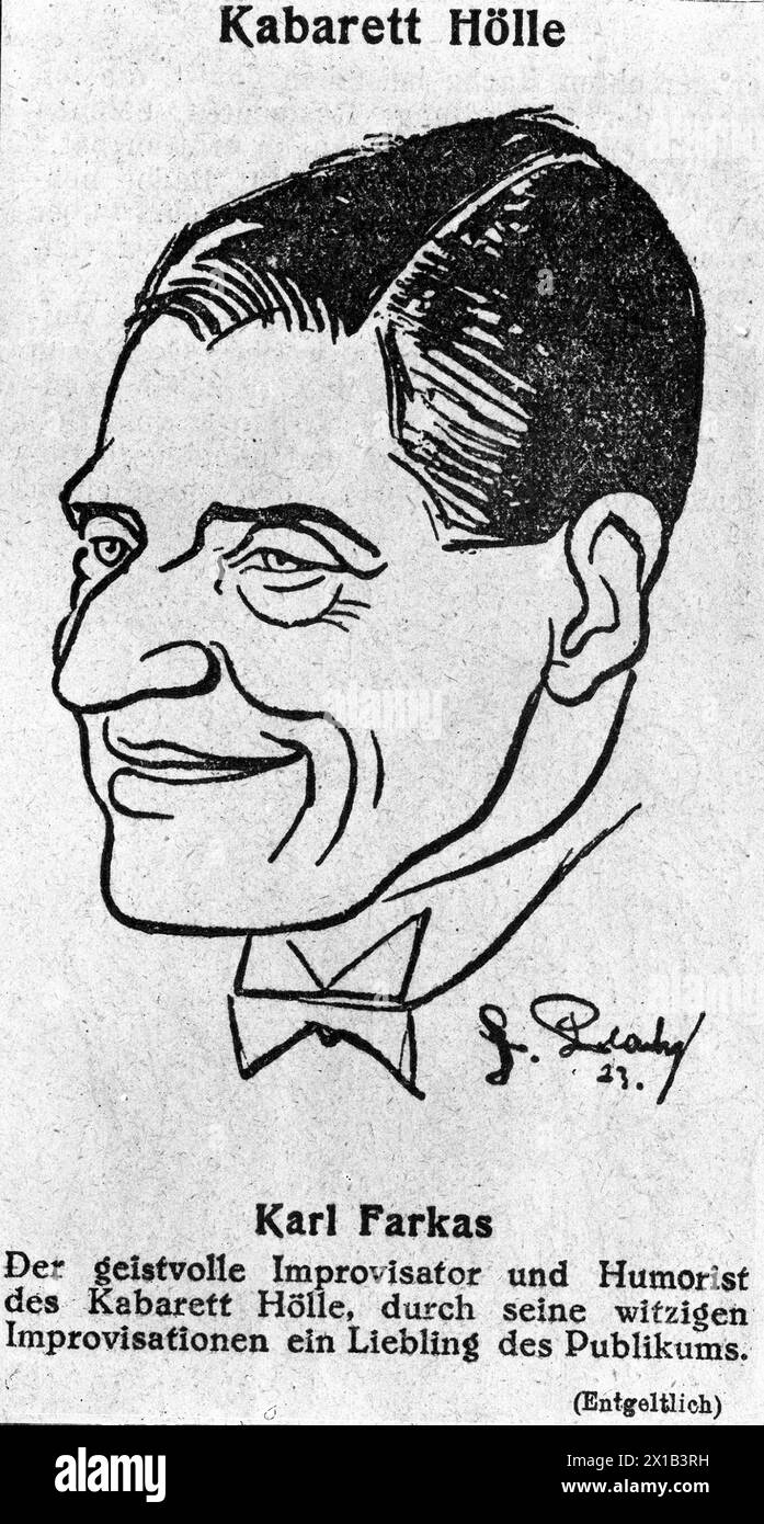 Farkas, Karl, caricature (head, 3 / 4 on the left), zinc print based on ...