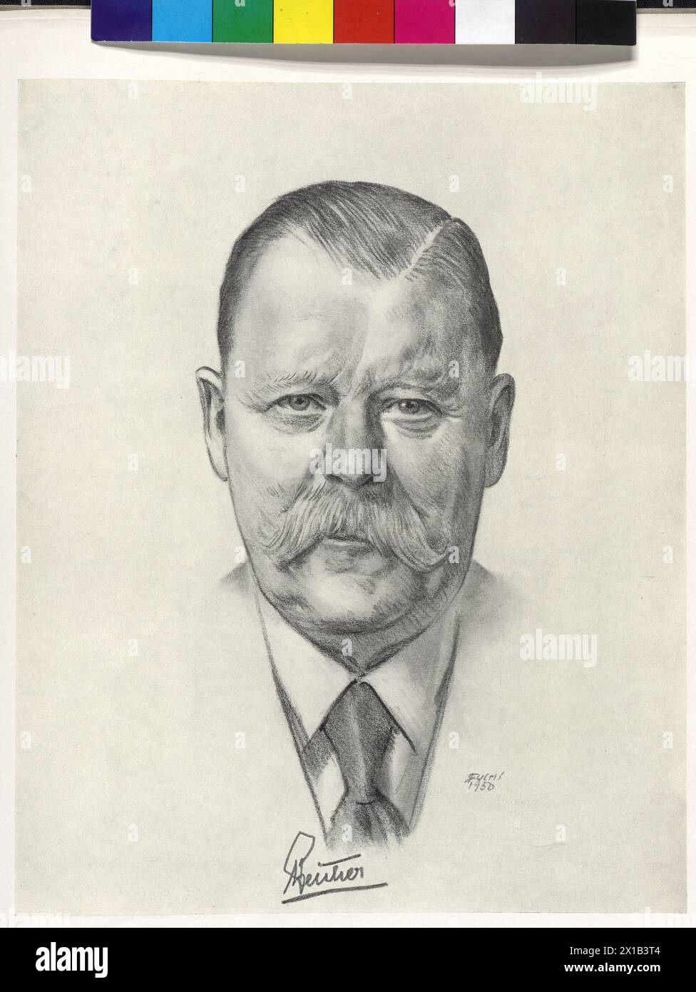 Reither, Joseph, picture (head, en face) pencil sketch by Robert Fuchs ...