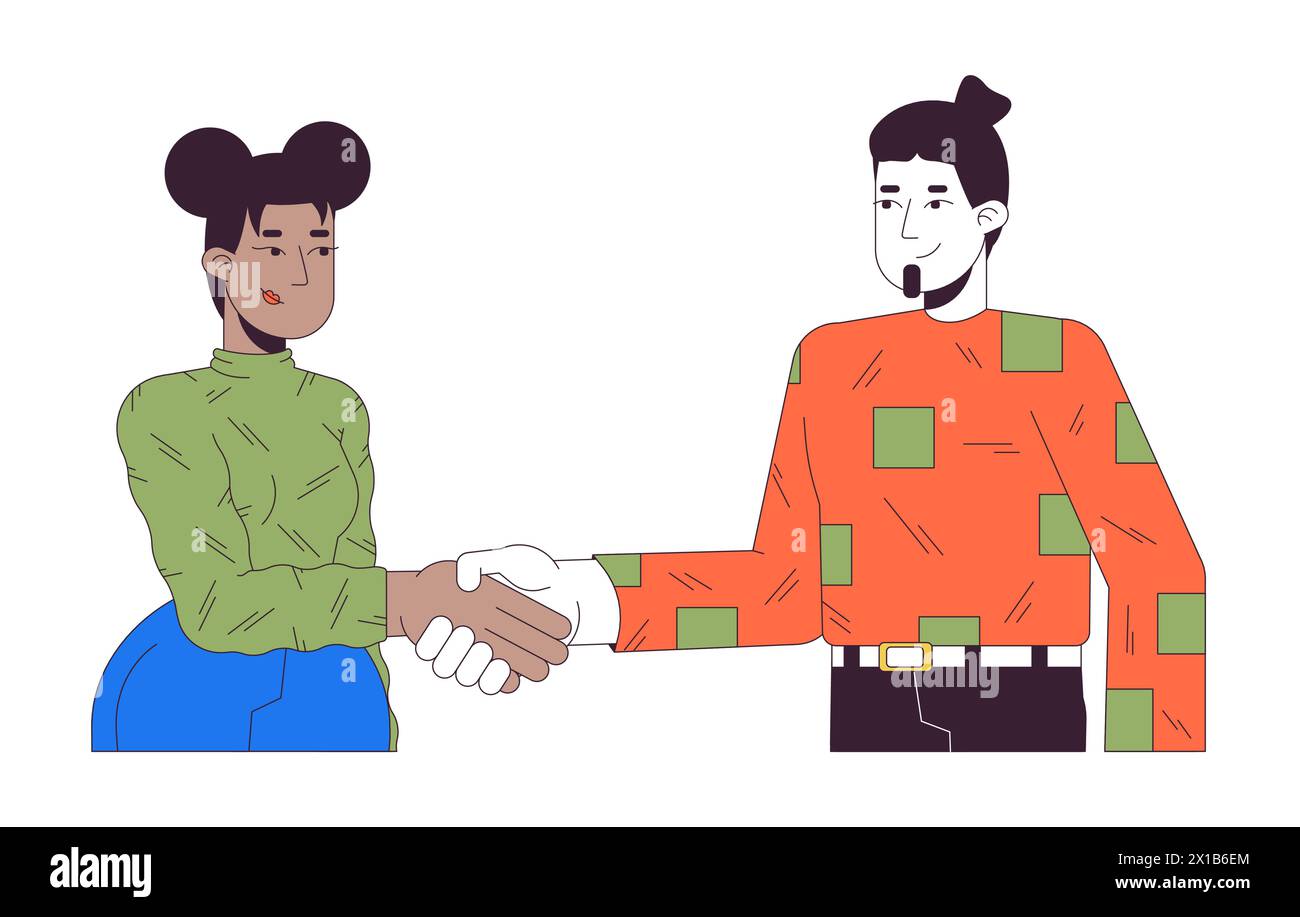 Man and woman handshake 2D linear cartoon characters Stock Vector Image ...