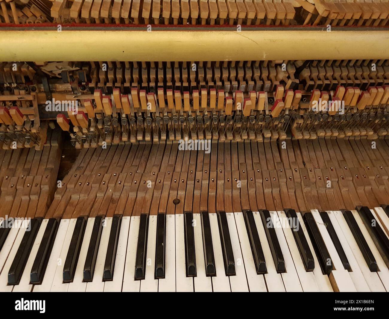 Vintage traditional upright piano keys and mechanism close up Stock ...