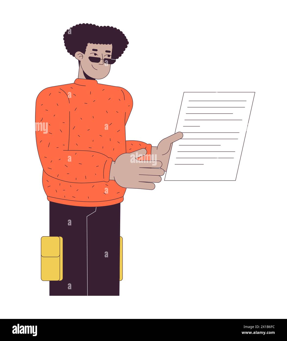 Latin american man holding paper 2D linear cartoon character Stock ...