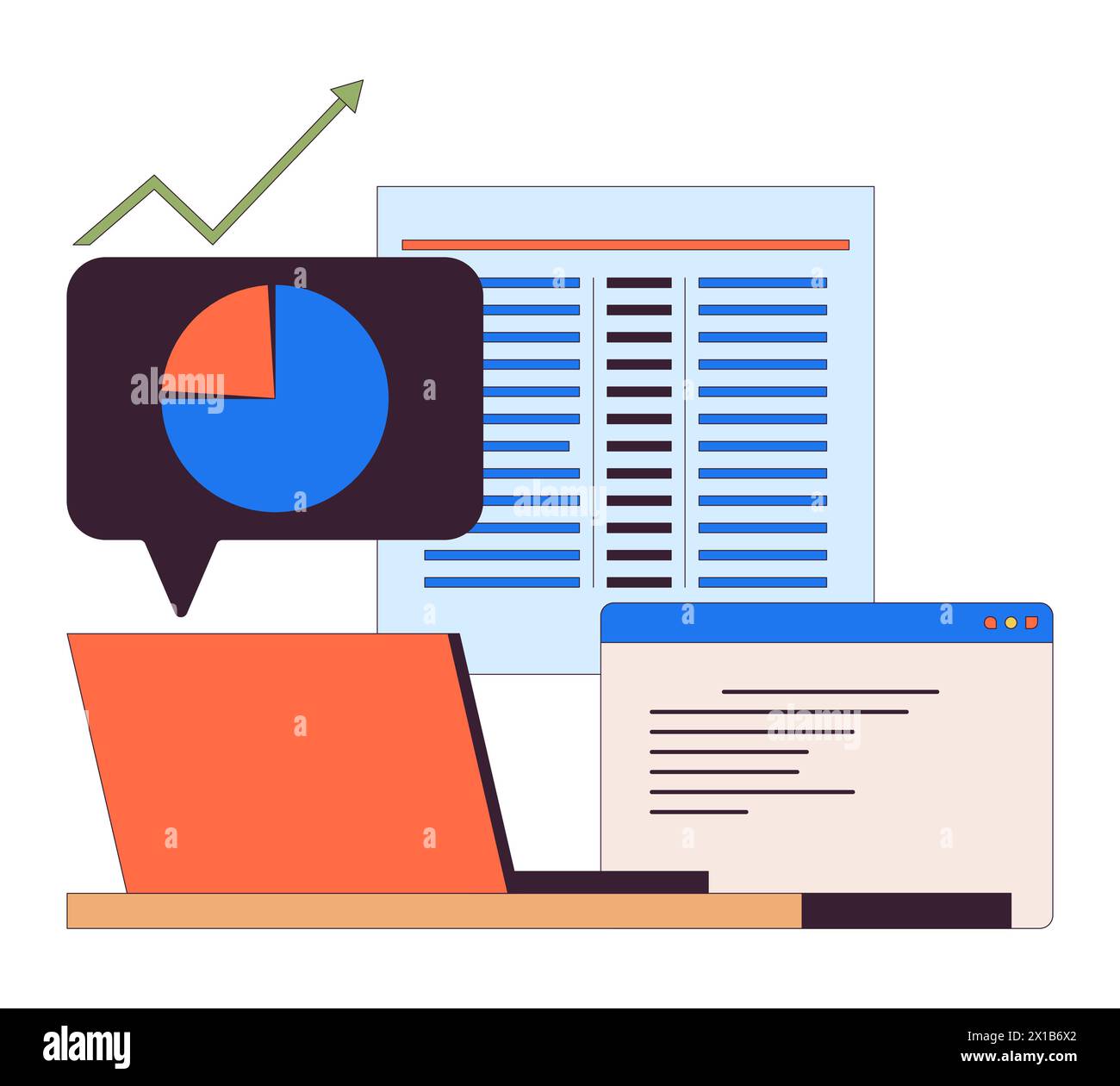 Online Data Analytics Tools 2d Linear Cartoon Objects Stock Vector