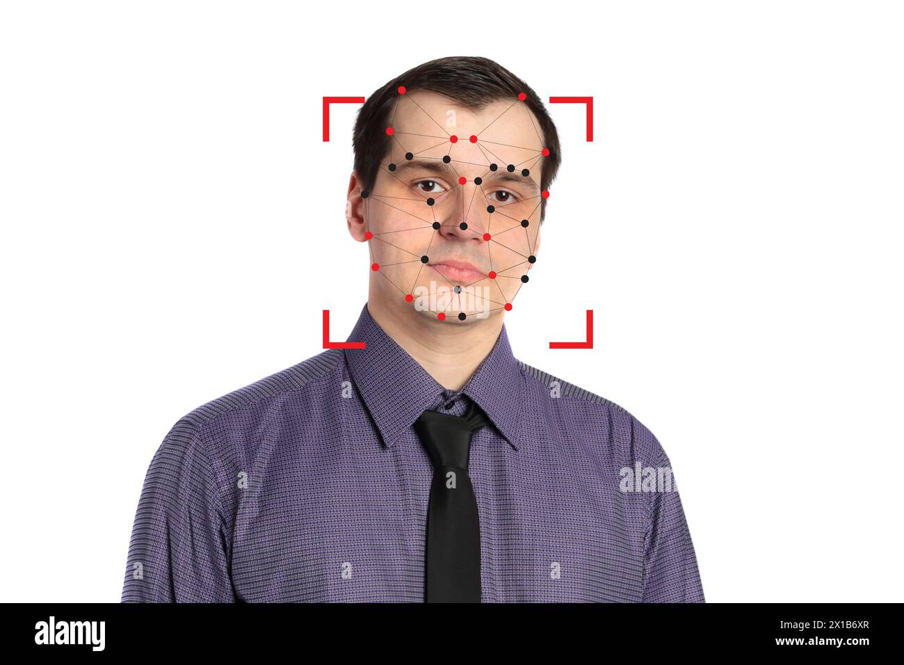 Privacy, Verification and Facial Recognition concept. Man and ...