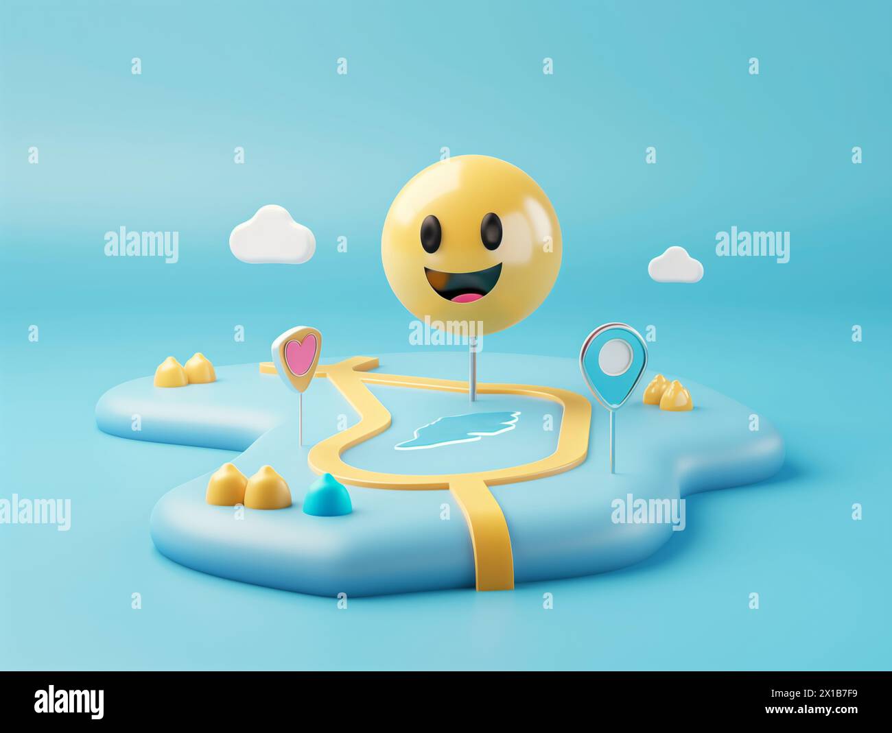 Smilie face map gps emoji 3d render happy Stock Photo - Alamy