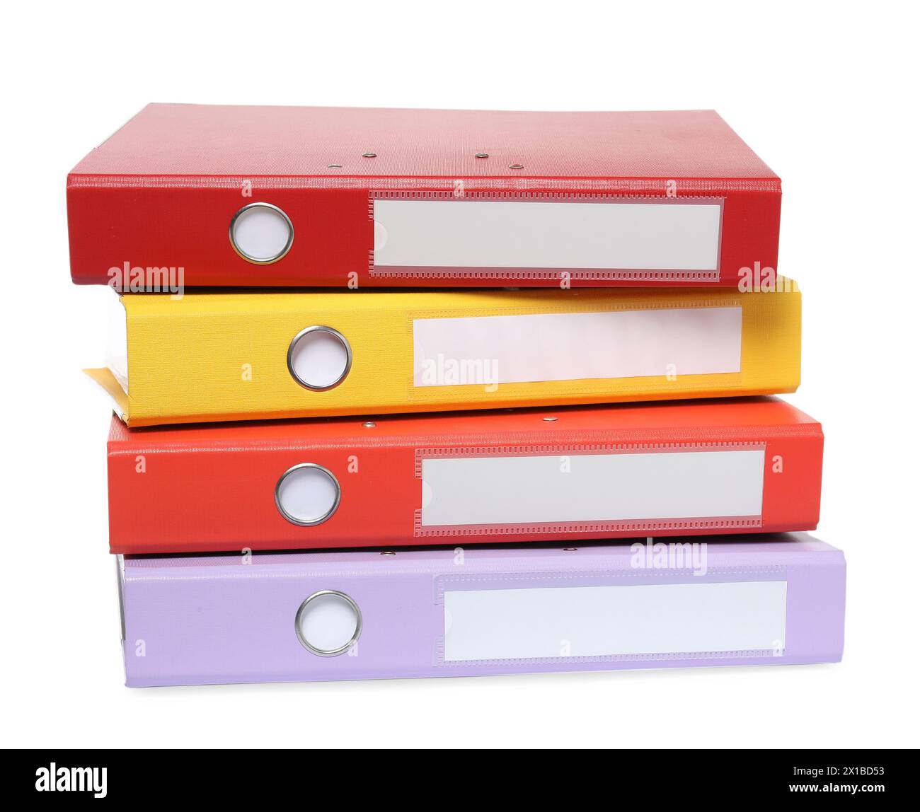 Many bright office folders isolated on white Stock Photo - Alamy