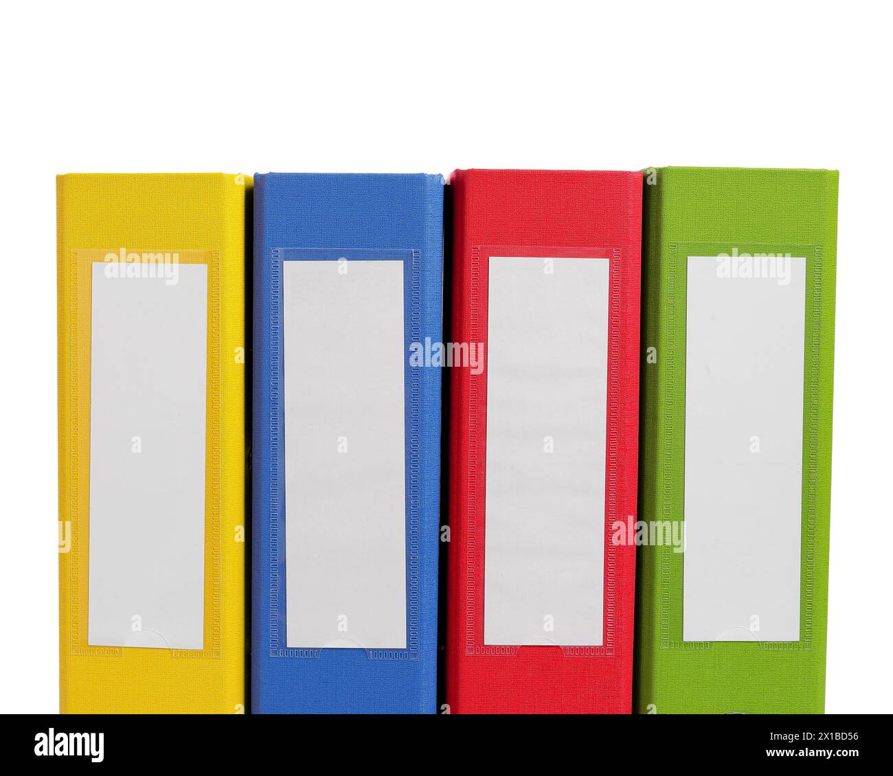 Many bright office folders isolated on white Stock Photo - Alamy