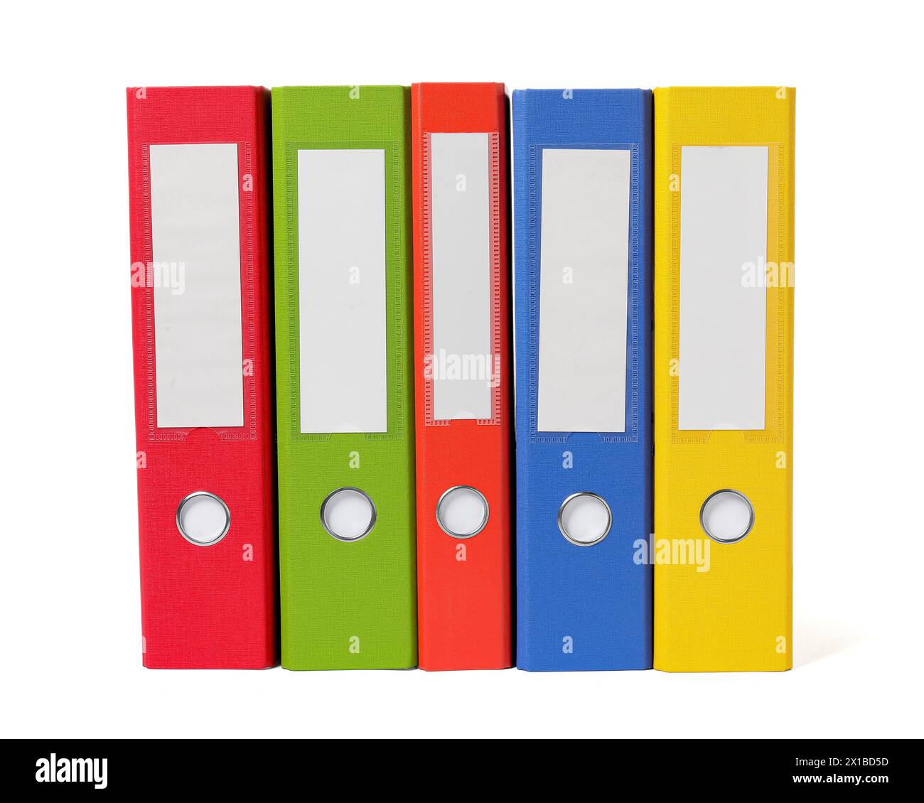 Many bright office folders isolated on white Stock Photo - Alamy
