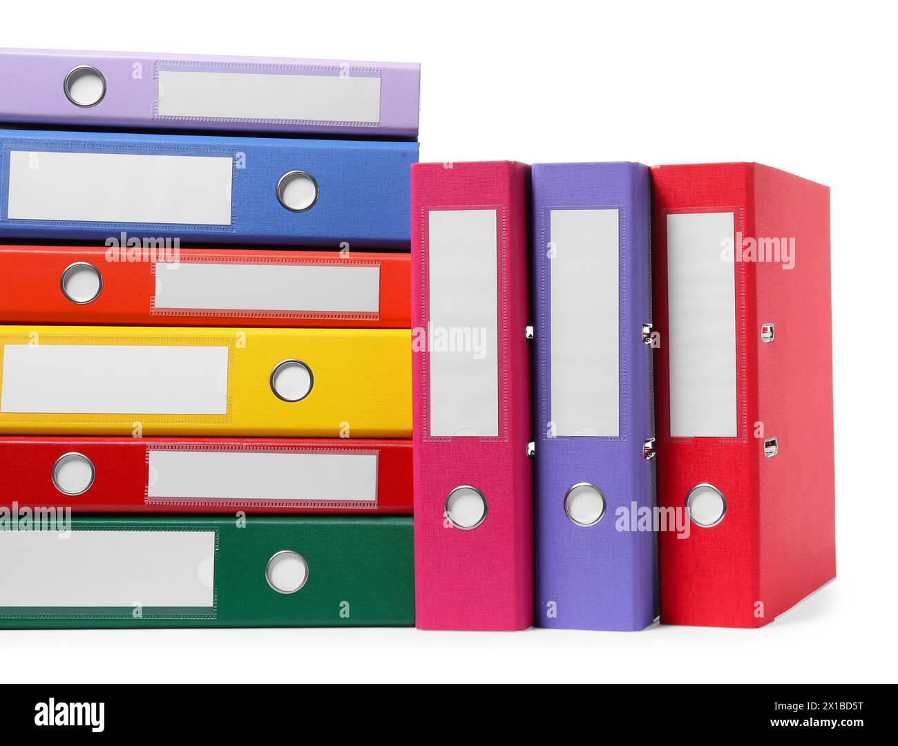 Many bright office folders isolated on white Stock Photo - Alamy